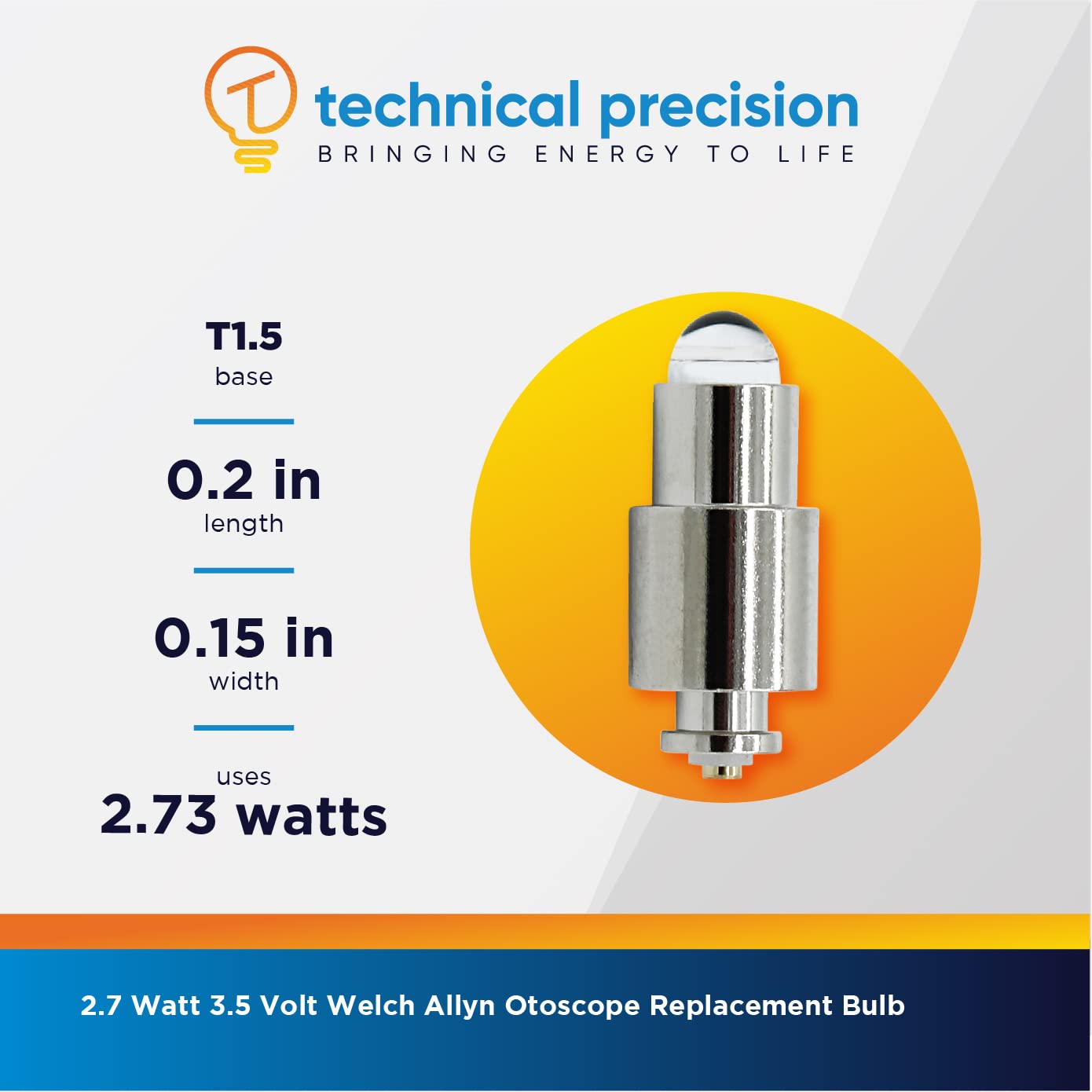 2.7W 3.5V Halogen Replacement Bulb for Welch Allyn Otoscope Bulb 06500, 6500, 06500U, WA06500, WA-06500-U by Technical Precision - Welch Allyn Compatible Bulb for Macroview Medical Otoscope - 1 Pack