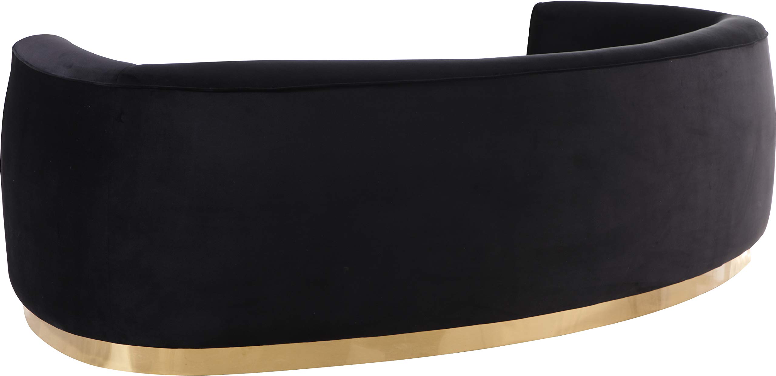 Meridian Furniture Julian Collection Modern | Contemporary Velvet Upholstered Sofa with Stainless Steel Base in Rich Gold Finish, Black, 91.5" W x 36" D x 28" H