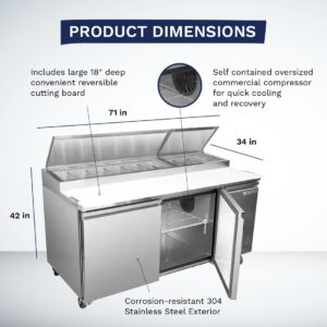 Kratos Refrigeration 69K-763 Commercial 71" W Pizza Prep Table, 9 Pan Capacity