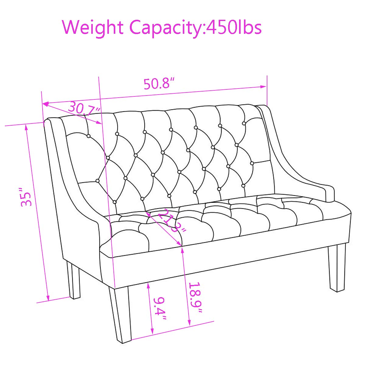 ANDEWORLD Modern Loveseat Settee Button Tufted Sofa Couch Upholstered Banquette Dining Bench Living Room Funiture (Khaki)