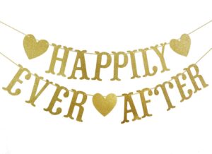 happily ever after glitter bunting banner, engagement,bridal shower, wedding party decorations (gold)