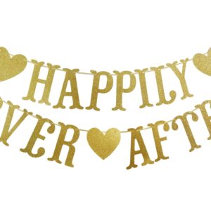 Happily Ever After Glitter Bunting Banner, Engagement,Bridal Shower, Wedding Party Decorations (Gold)