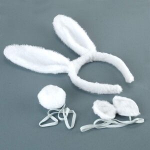 BinaryABC Bunny Rabbit Costume Set,Ears Headband Bow Ties Tail Set,Halloween Costume Assesories(White)