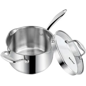 rorence stainless steel saucepan sauce pan with pour spout & glass lid with strainer - 3.7 quart