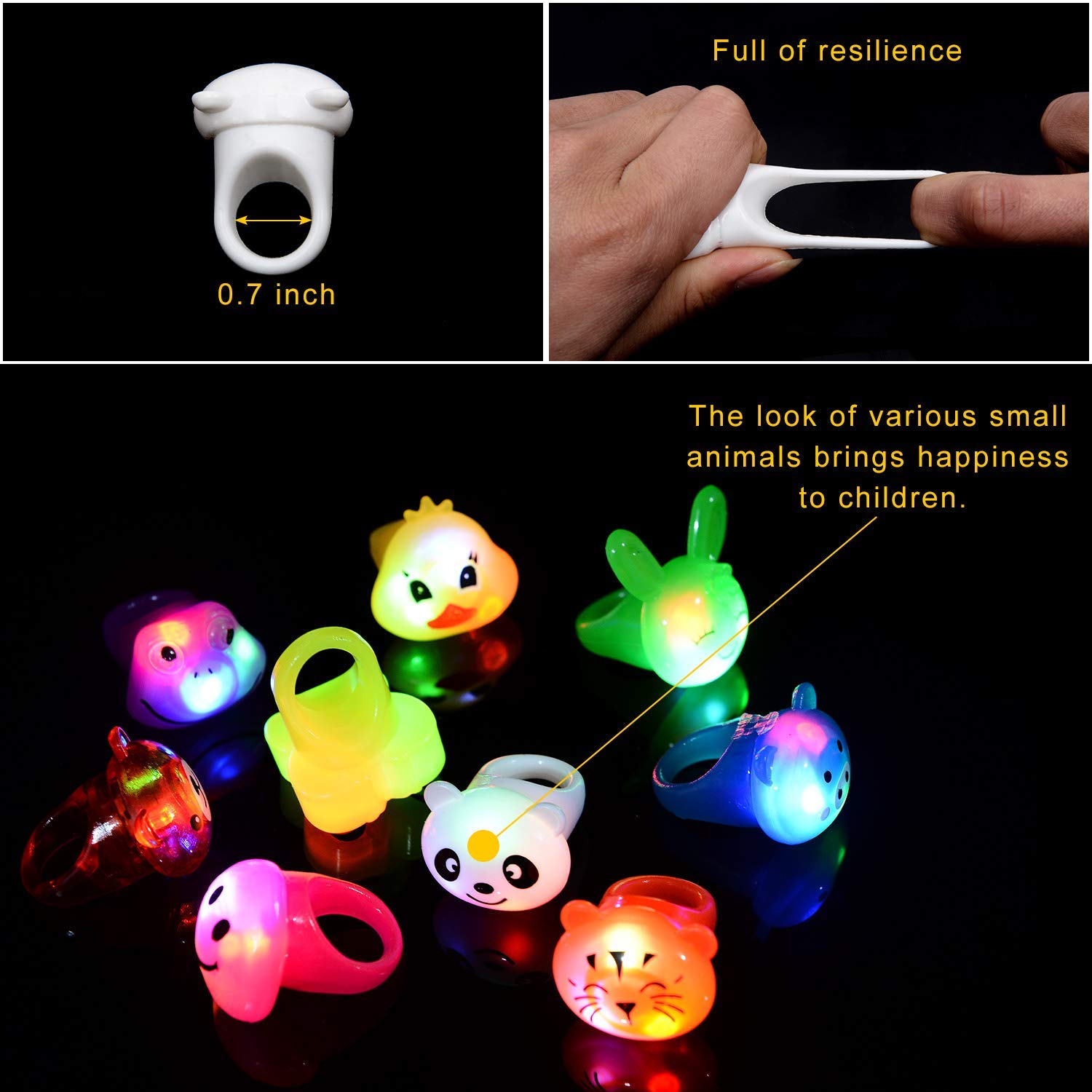 Mikulala 36 Pack Light Up Rings Glow in The Dark Party Supplies, Light up Party Favors, Goodie Bag Stuffers, Birthday Christmas Party Favors Classroom Prizes Cute Animal Treasure Box for Kids