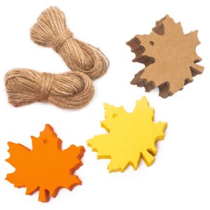 whaline 150 pcs fall gift tags maple leaves favor paper tags favor with 131 feet natural jute twine for autumn, thanksgiving, wedding, craft presents (3 colors)