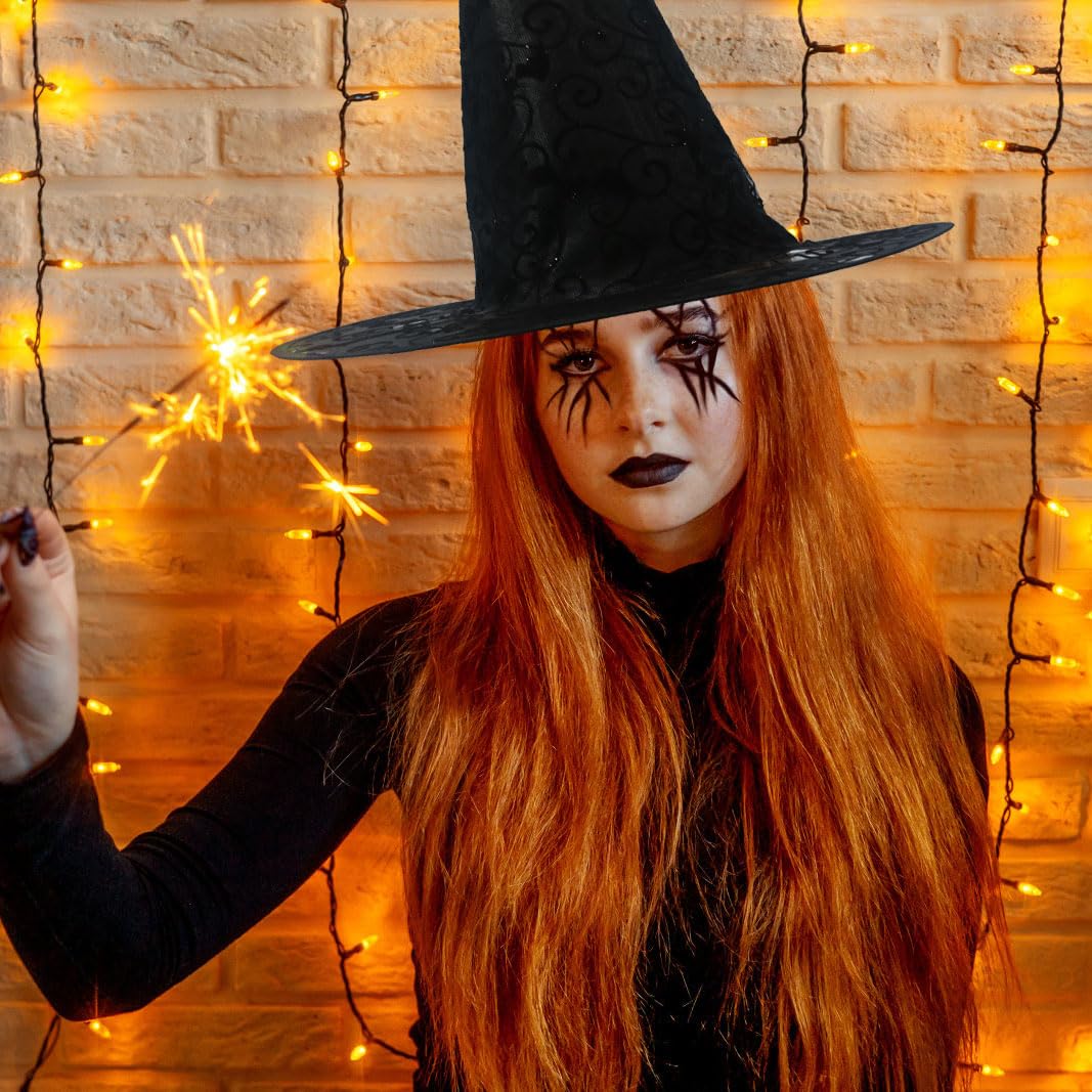 Halloween Witches Hat - Halloween Spider web Witch/Wizard Hats. Pack of 2. (Black & Orange)