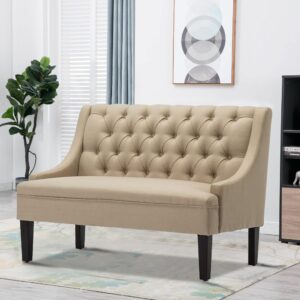 andeworld modern loveseat settee button tufted sofa couch upholstered banquette dining bench living room funiture (khaki)