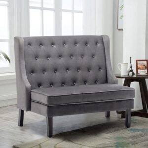 andeworld modern loveseat settee button tufted sofa couch upholstered banquette dining bench living room funiture,grey