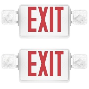 sunco red exit signs with emergency lights, two adjustable square led lights, 94v-0 fire resistant, backup battery, 120-277v, wall or ceiling mount, commercial grade double sided ul 2 pack