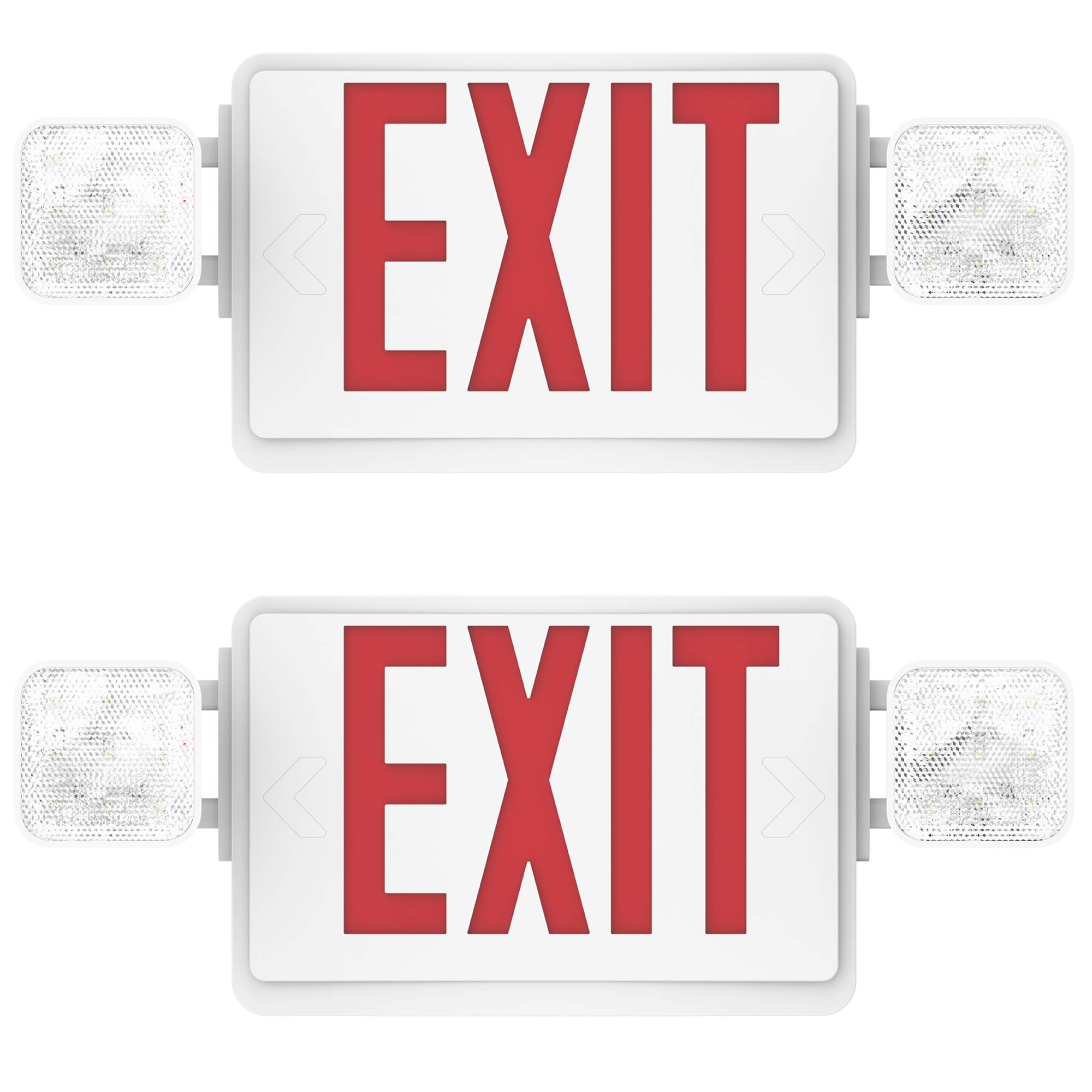 Sunco Red Exit Signs With Emergency Lights, Two Adjustable Square LED Lights, 94V-0 Fire Resistant, Backup Battery, 120-277V, Wall Or Ceiling Mount, Commercial Grade Double Sided UL 2 Pack