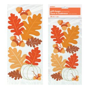 unique fall leaves cellophane bags | 20 count | autumn, fall, thanksgiving and halloween party favor gift bag