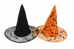 halloween witches hat - halloween spider web witch/wizard hats. pack of 2. (black & orange)