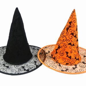 Halloween Witches Hat - Halloween Spider web Witch/Wizard Hats. Pack of 2. (Black & Orange)