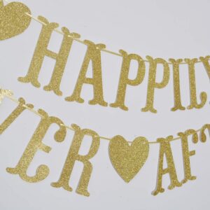 Happily Ever After Glitter Bunting Banner, Engagement,Bridal Shower, Wedding Party Decorations (Gold)