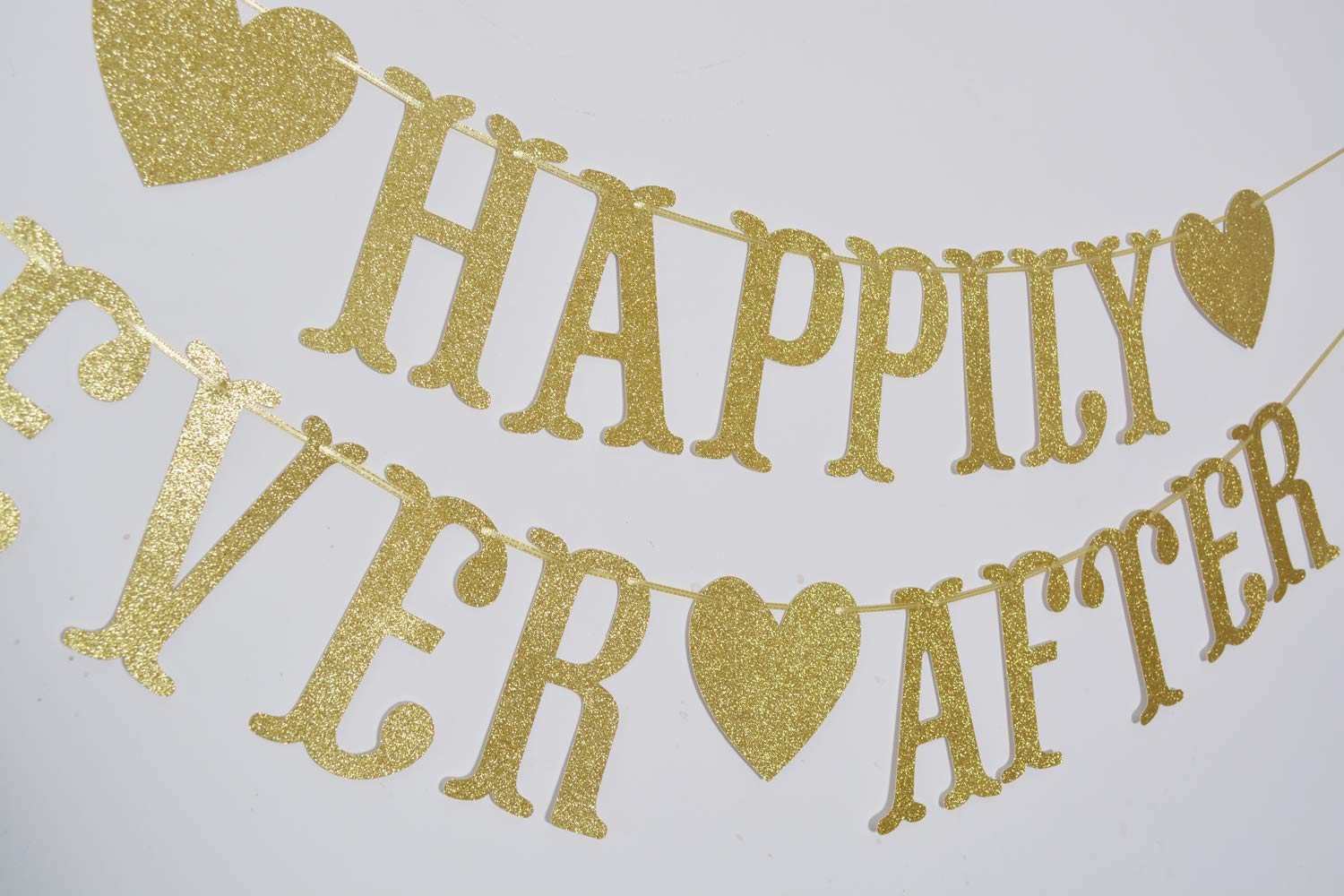 Happily Ever After Glitter Bunting Banner, Engagement,Bridal Shower, Wedding Party Decorations (Gold)