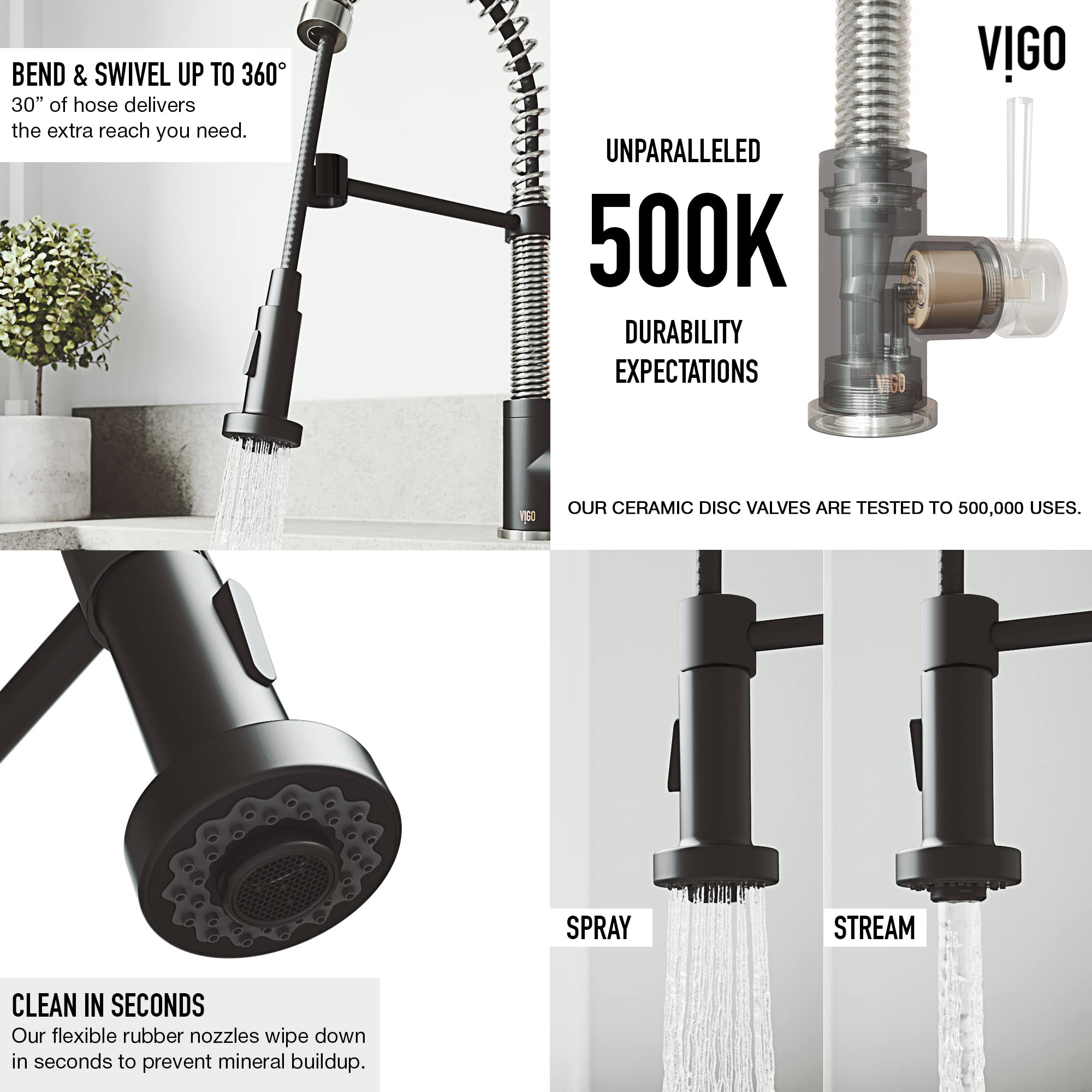 VIGO VG02001STMBK2 19" H Edison Single-Handle with Pull-Down Sprayer Kitchen Faucet with Soap Dispenser in Stainless Steel/Matte Black