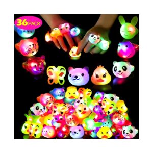 mikulala 36 pack light up rings glow in the dark party supplies, light up party favors, goodie bag stuffers, birthday christmas party favors classroom prizes cute animal treasure box for kids