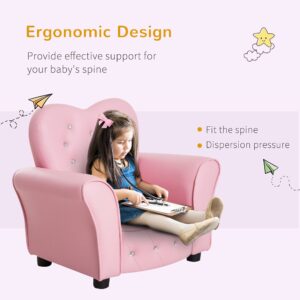 Qaba Kids Sofa Toddler Tufted Upholstered Sofa Chair Princess Couch Furniture with Diamond Decoration for Preschool Child, Pink