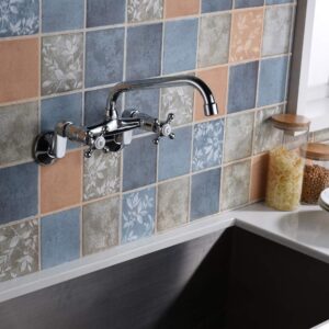 Sumerain Wall Mount Kitchen Faucets, 2 Cross Handles Chrome Finish,3" to 9" Adjustable Spread