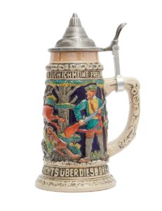 haucoze beer stein mug german hunting drinking stanley viking tankard with petwer lid for birthday gifts men father husband 0.6 liter