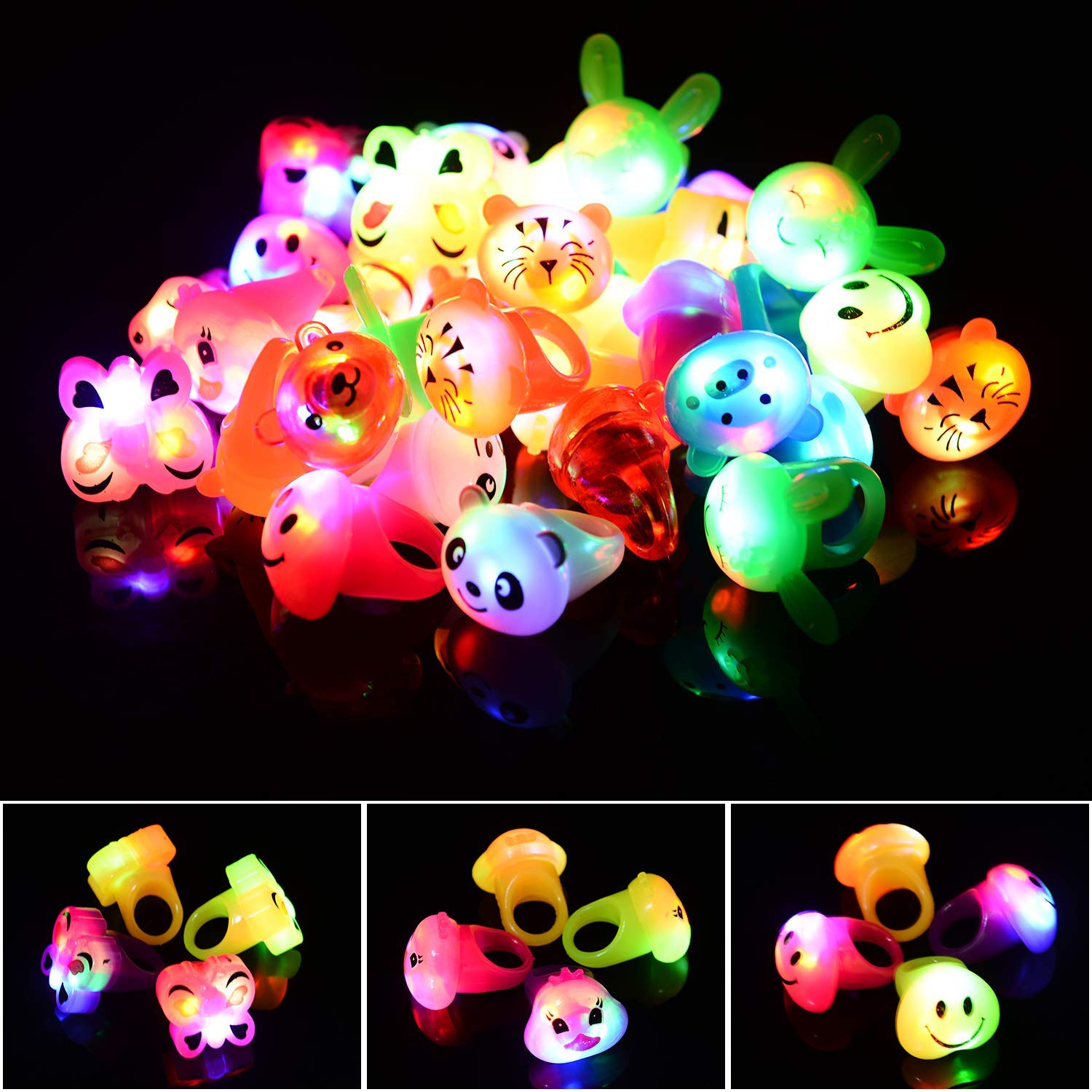 Mikulala 36 Pack Light Up Rings Glow in The Dark Party Supplies, Light up Party Favors, Goodie Bag Stuffers, Birthday Christmas Party Favors Classroom Prizes Cute Animal Treasure Box for Kids