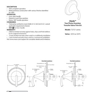 Moen T2721BN Glyde 1-Handle Two-Function Diverter Transfer Valve Trim Kit, Valve Required, Brushed Nickel