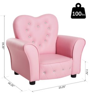 Qaba Kids Sofa Toddler Tufted Upholstered Sofa Chair Princess Couch Furniture with Diamond Decoration for Preschool Child, Pink