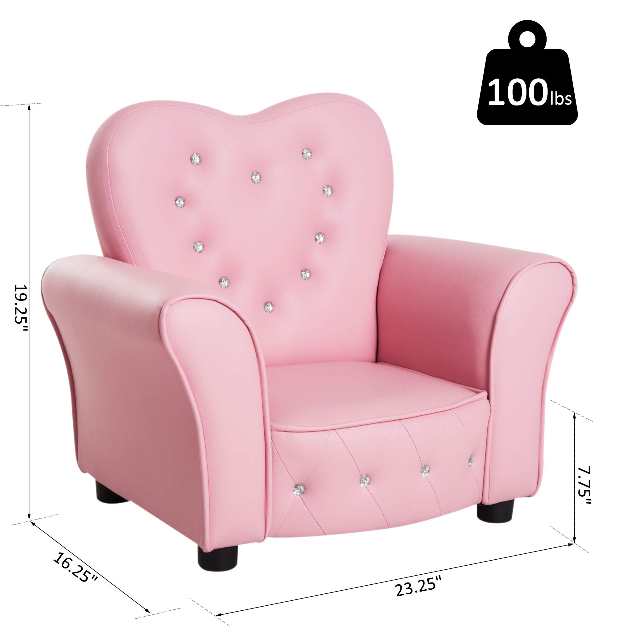 Qaba Kids Sofa Toddler Tufted Upholstered Sofa Chair Princess Couch Furniture with Diamond Decoration for Preschool Child, Pink