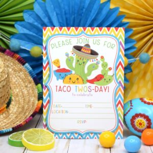 Taco TWOS-DAY Adorable 2nd Birthday Fiesta Party Invitations, 20 5x7 Fill In Cards with Twenty White Envelopes by AmandaCreation