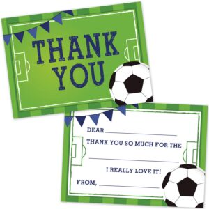 old blue door invites soccer fill in the blank thank you cards for kids (20 count with envelopes) - soccer party supplies for boys and girls - thank you notes