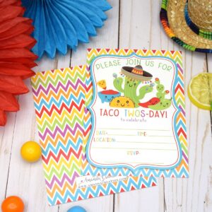 Taco TWOS-DAY Adorable 2nd Birthday Fiesta Party Invitations, 20 5x7 Fill In Cards with Twenty White Envelopes by AmandaCreation