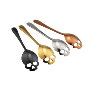 304 stainless steel sugar tea skull spoons, coffee stirring slotted metal spoon, espresso spoons for dessert, cake (set of 4 mixed colors)