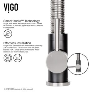 VIGO VG02001STMBK2 19" H Edison Single-Handle with Pull-Down Sprayer Kitchen Faucet with Soap Dispenser in Stainless Steel/Matte Black