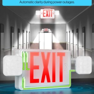 Sunco Red Exit Signs With Emergency Lights, Two Adjustable Square LED Lights, 94V-0 Fire Resistant, Backup Battery, 120-277V, Wall Or Ceiling Mount, Commercial Grade Double Sided UL 2 Pack