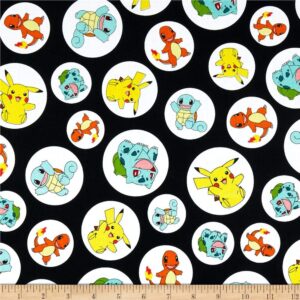 kaufman pokemon characters black, fabric by the yard