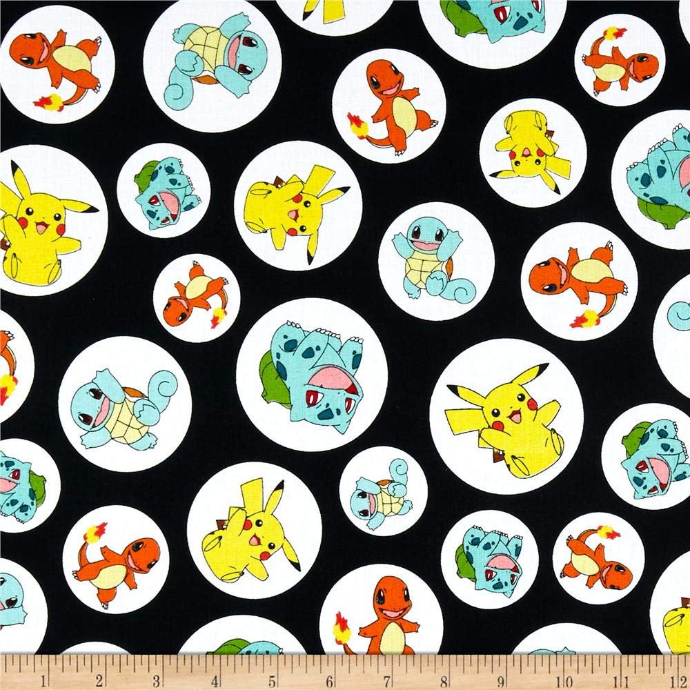 Kaufman Pokemon Characters Black, Fabric by the Yard