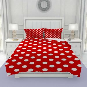 colourlife duvet cover sets white polka dot on red soft microfiber comforter protector set 3 pcs(1 duvet and 2 pillow shams) bedding set queen size 90 x 90 inches