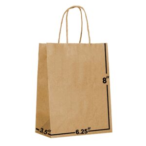 paper bags with handles bulk 6.25 x 3.5 x 8 [50 bags] ideal for shopping, packaging, retail, party, craft, gifts, wedding, recycled, business, goody and merchandise kraft bag (brown)