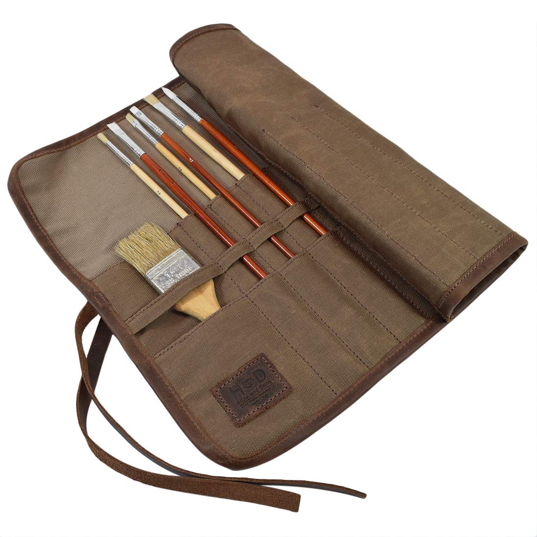 Hide & Drink, Waxed Canvas Artist Paint Brush Roll Up Bag Organizer Pouch Handmade (Fatigue)