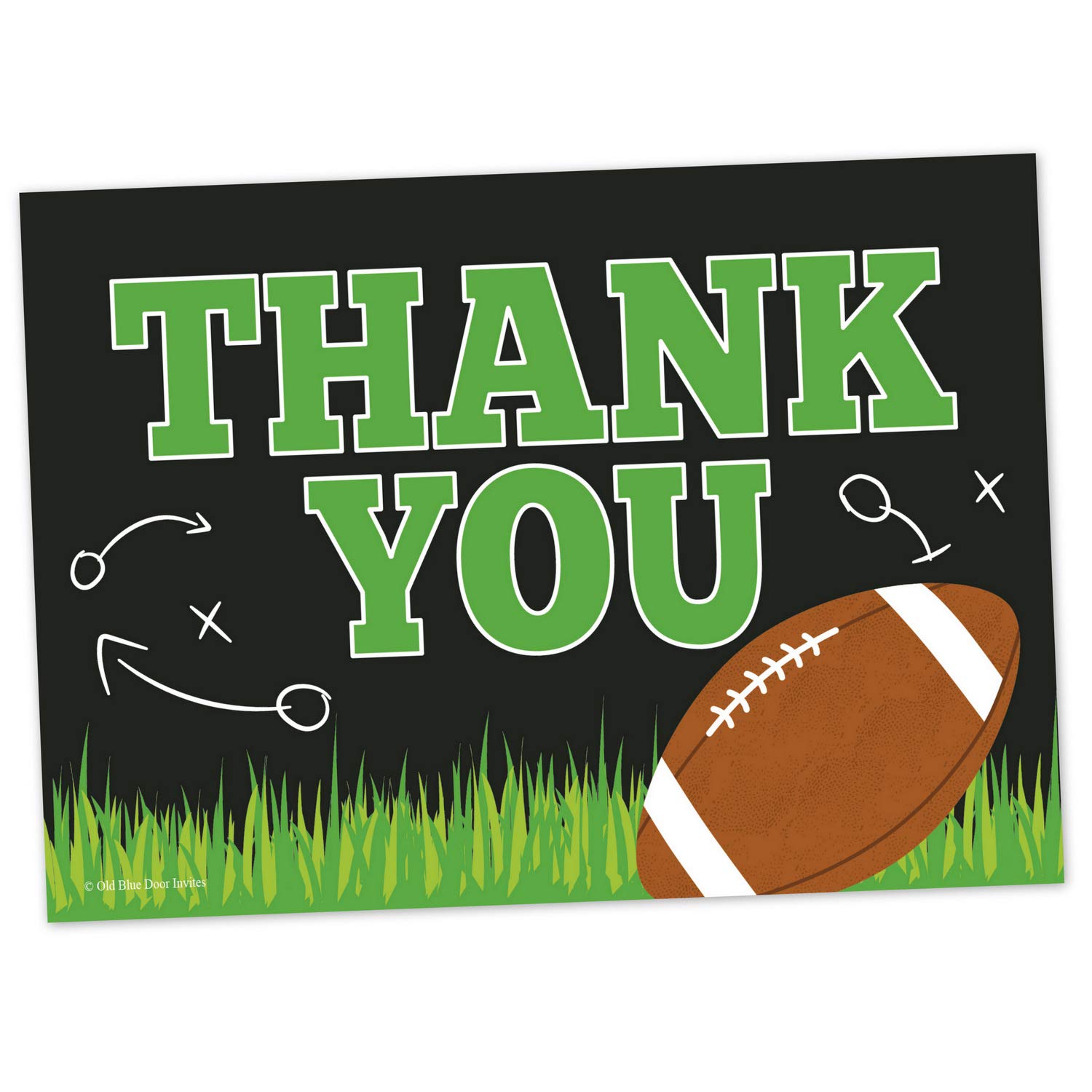 Old Blue Door Invites Football Birthday Party Fill in the Blank Thank You Notes for Boys - (20 Count with Envelopes) - Kids Thank You Cards