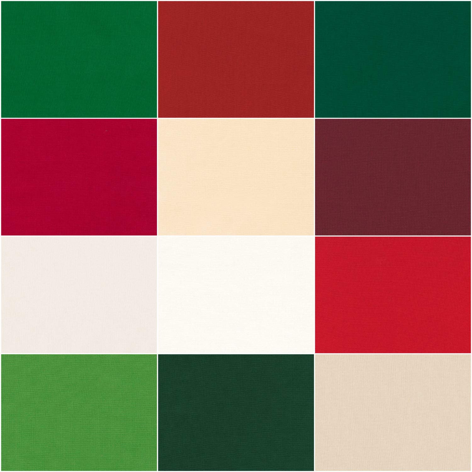 Robert Kaufman Kona Cotton Solids Holiday Fat Quarter Bundle 12 Precut Cotton Fabric Quilting FQs Assortment FQ-1379-12