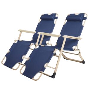 livebest folding lounge chair set of 2 patio chaise lounge chairs, lay flat sun lounger for outdoor patio lawn beach pool deck sunbathing, camping,supports 300lbs,dark blue（2 pack）