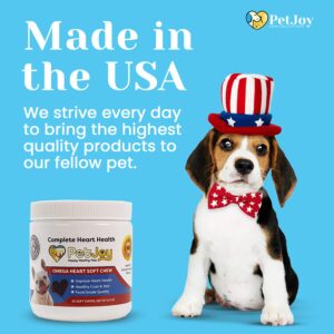 PetJoy Complete Heart Health | Omega Heart Soft Chew | Omega-3 Fatty Acids EPA, DHA, Vitamin E | Reduce Shedding & Itching | Dog Skin & Coat Supplement | Joints, Brain, Heart Health | 30 ct