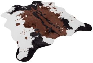 nativeskins faux cowhide rug (4.6ft x 5.2ft) - cow print area rug for a western boho decor - synthetic, cruelty-free animal hide carpet with no-slip backing, cow print rug