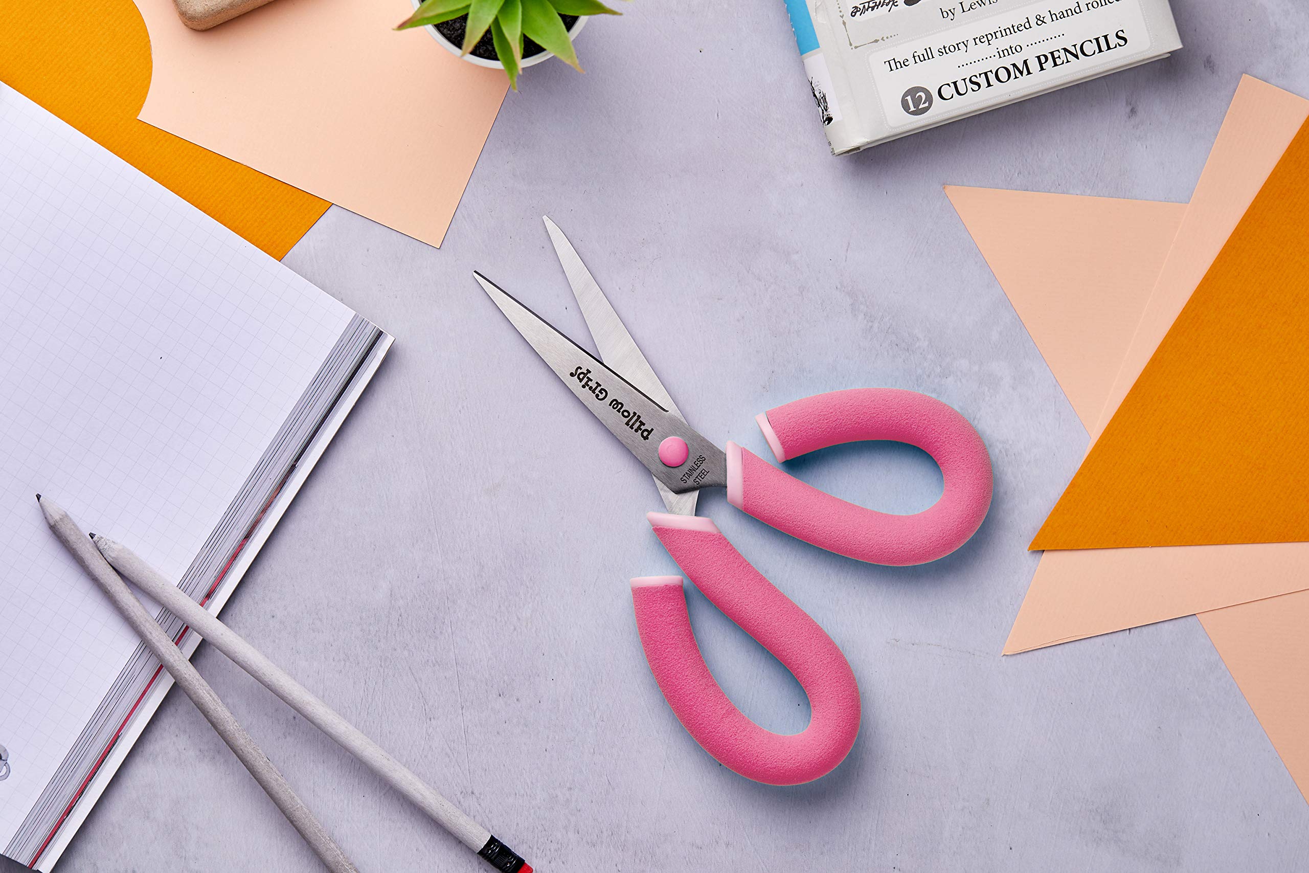 It's Academic Pillow Grip Scissors with Comfortable Handles, Blunt Tip, 8-inch Length, Perfect For Classroom Use, Pink