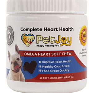 PetJoy Complete Heart Health | Omega Heart Soft Chew | Omega-3 Fatty Acids EPA, DHA, Vitamin E | Reduce Shedding & Itching | Dog Skin & Coat Supplement | Joints, Brain, Heart Health | 30 ct