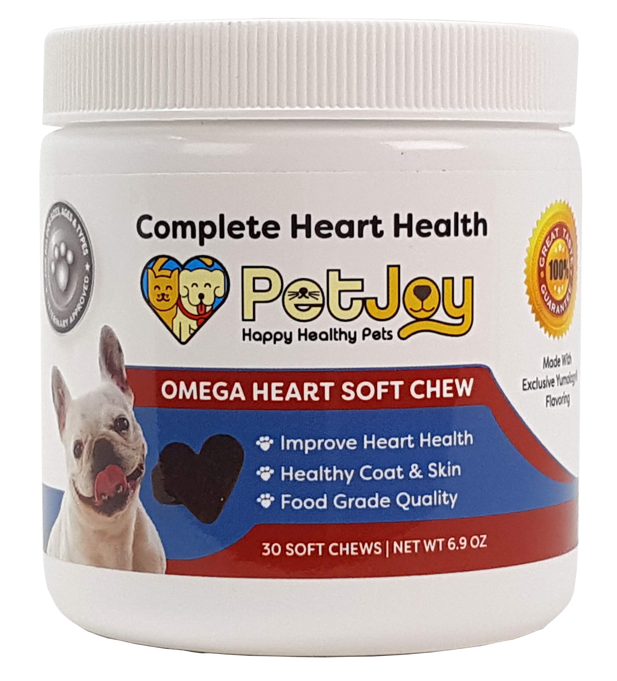 PetJoy Complete Heart Health | Omega Heart Soft Chew | Omega-3 Fatty Acids EPA, DHA, Vitamin E | Reduce Shedding & Itching | Dog Skin & Coat Supplement | Joints, Brain, Heart Health | 30 ct