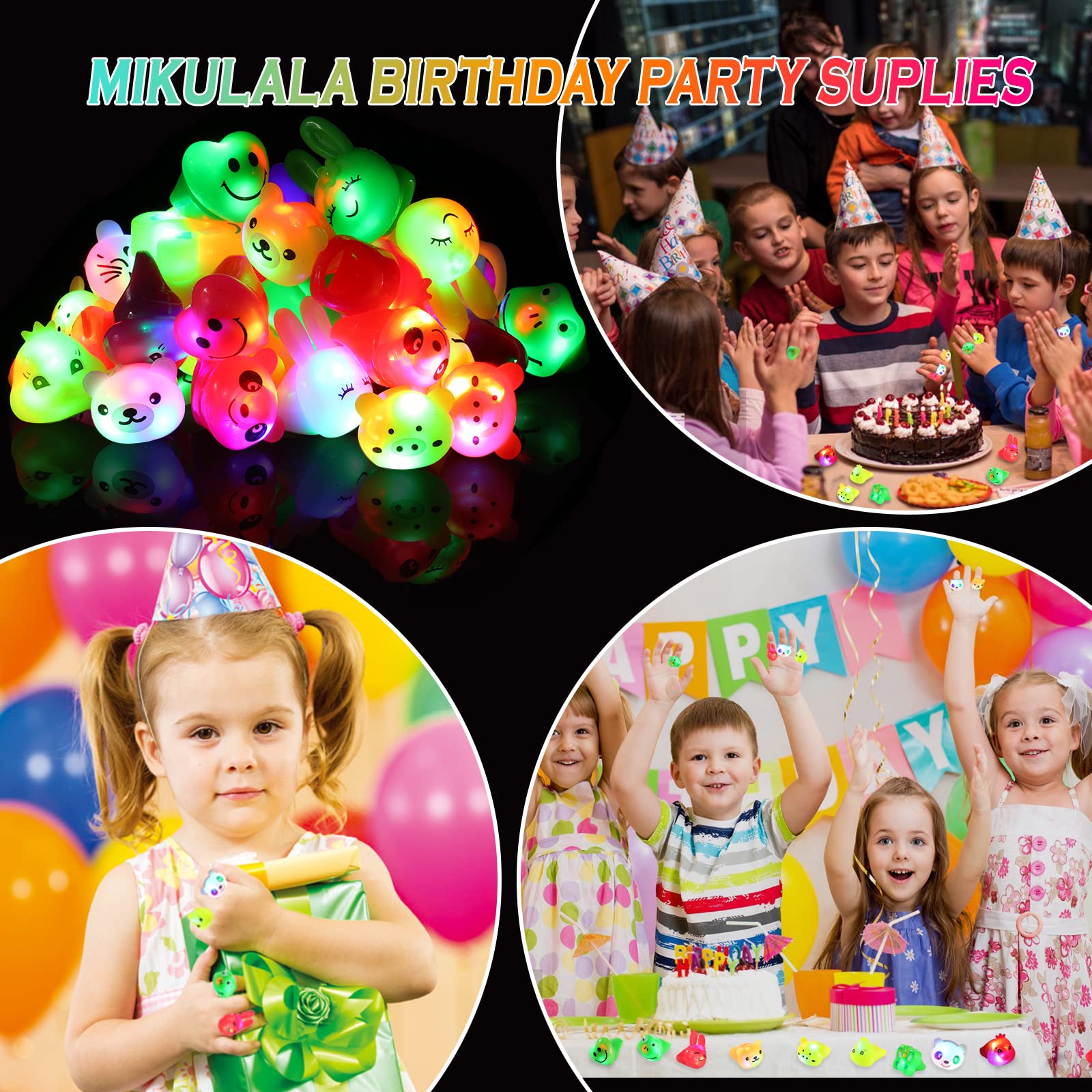 Mikulala 36 Pack Light Up Rings Glow in The Dark Party Supplies, Light up Party Favors, Goodie Bag Stuffers, Birthday Christmas Party Favors Classroom Prizes Cute Animal Treasure Box for Kids