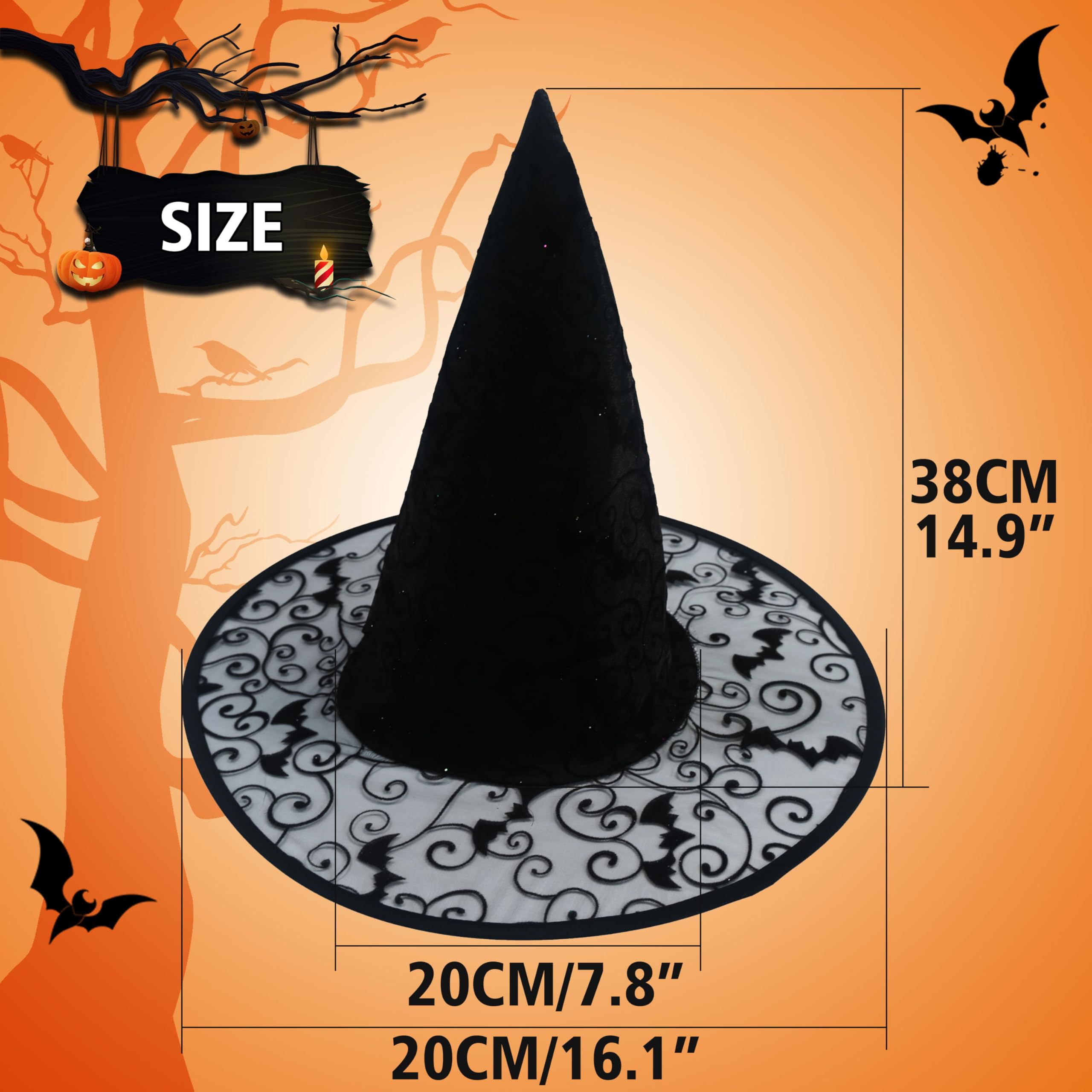 Halloween Witches Hat - Halloween Spider web Witch/Wizard Hats. Pack of 2. (Black & Orange)